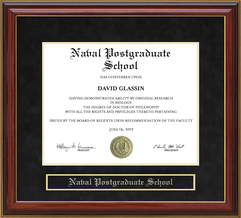 Naval Postgraduate School (NPS) Mahogany Diploma Frame: Wordyisms