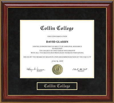 Collin College Mahogany Diploma Frame: Wordyisms