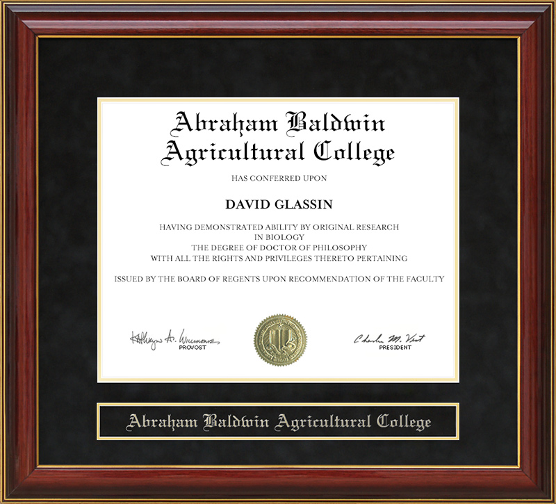 Abraham Baldwin Agricultural College Mahogany Diploma Frame by Wordyisms