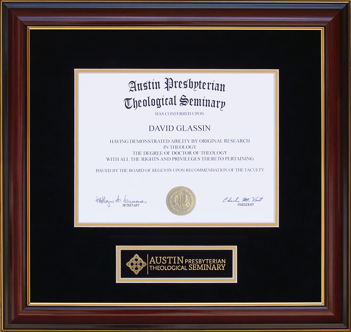 Austin Presbyterian Theological Seminary Diploma Frame by Wordyisms